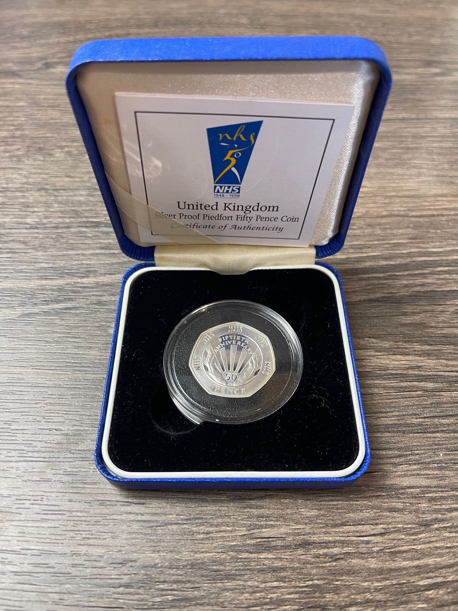 1998 Silver Proof PIEDFORT 50p - NHS 50th Anniversary - UkCoinHunt