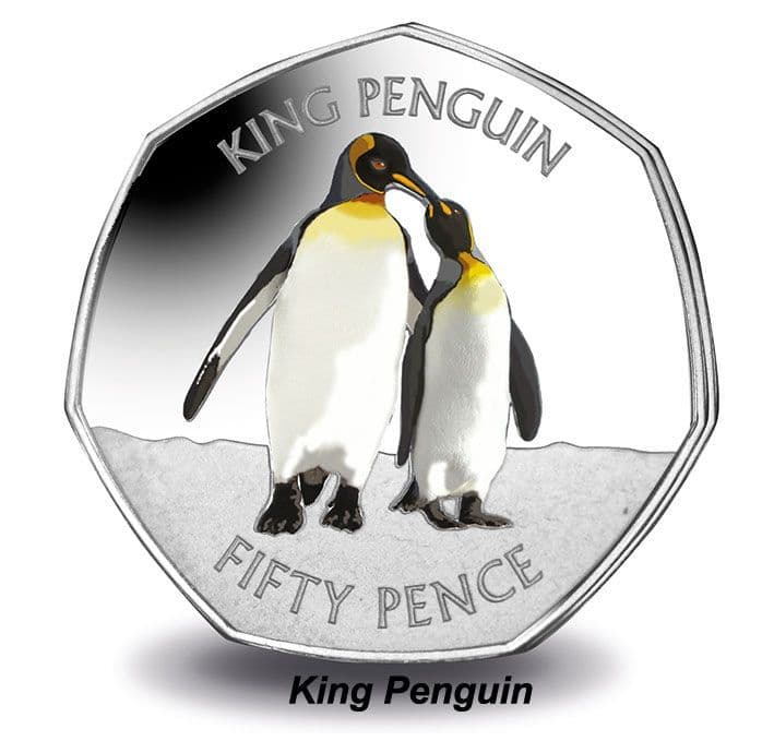 2017 FALKLAND ISLANDS 50p Pence King Penguin Coloured Coin - UkCoinHunt